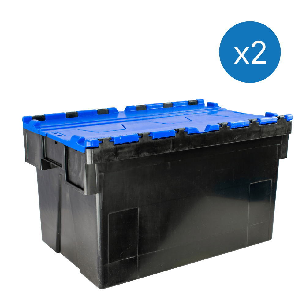 65L Attached Lid Euro Container 600 x 400 x 365mm - Pack of 2 – Storage ...