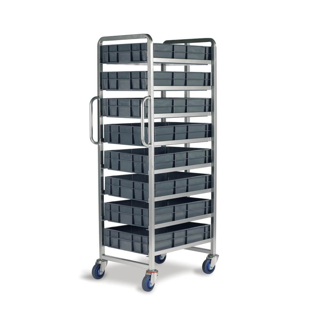 8 Tier Euro Container Tray Trolley c/w 8x 22L Euro Box – Storage Bins