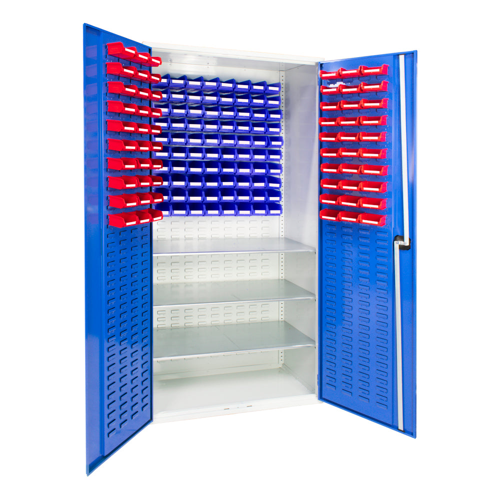 Louvred Container Cabinet c/w 60 x TC1, 80 x TC2 Bins & 3 Shelves ...